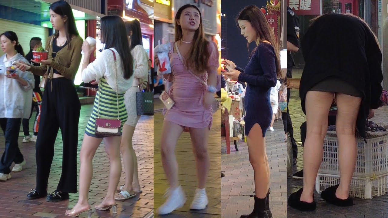 夜晚，步行街上很多酥胸美腿的高质量美女 | Changsha Chinese Girls on Walking street. Nightlife, China Walk - 222 ...