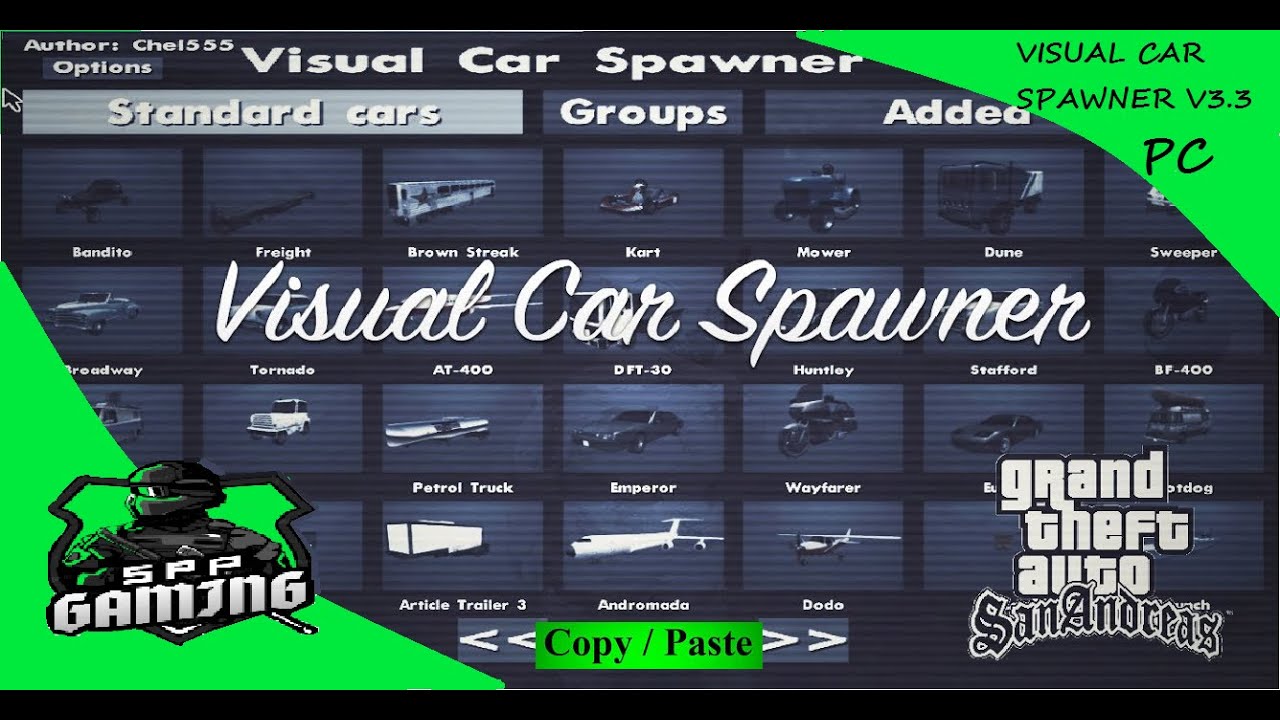 GTA SAN ANDREAS VISUAL CAR SPAWNER MOD V3.3 LATEST+GAMEPLAY 110% ...