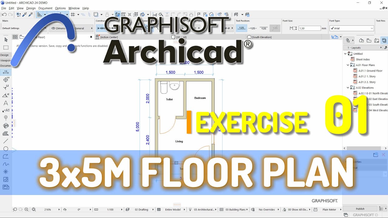 Archicad Exercise 01 2D Floor Plan Tutorial - YouTube