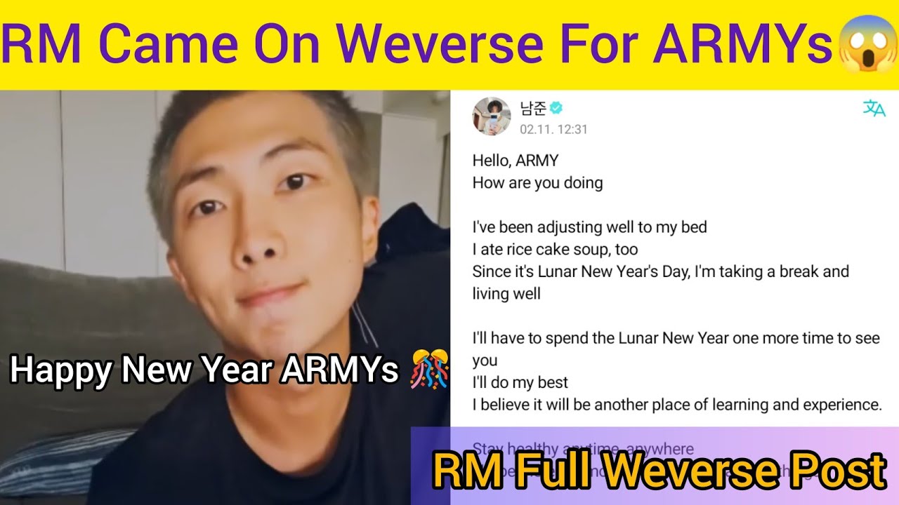 RM Live On Weverse🔴RM Letter💌 For ARMYs 💜 Full Weverse Post 💕 - YouTube