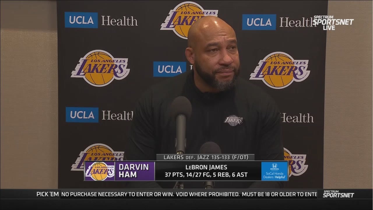 Darvin Ham Postgame Interview | Los Angeles Lakers beat Utah Jazz 135-133 - YouTube