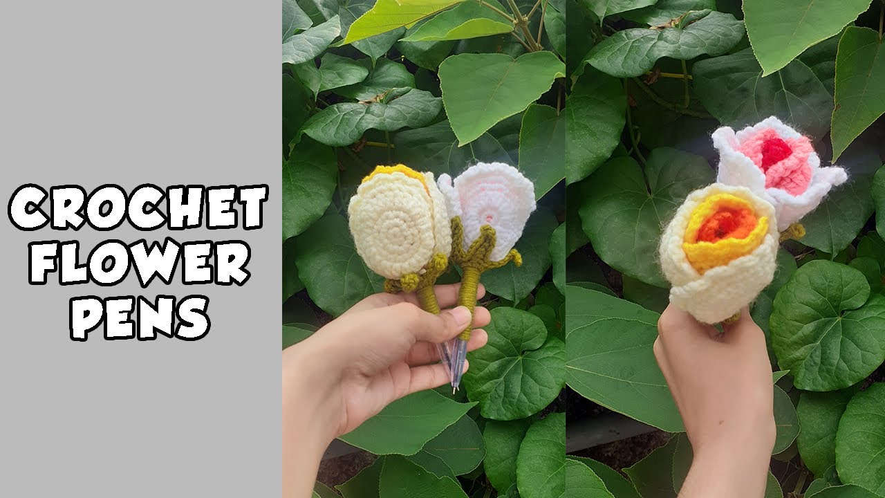 How to make crochet Rose flower Pen #rose #flower #crochet - YouTube