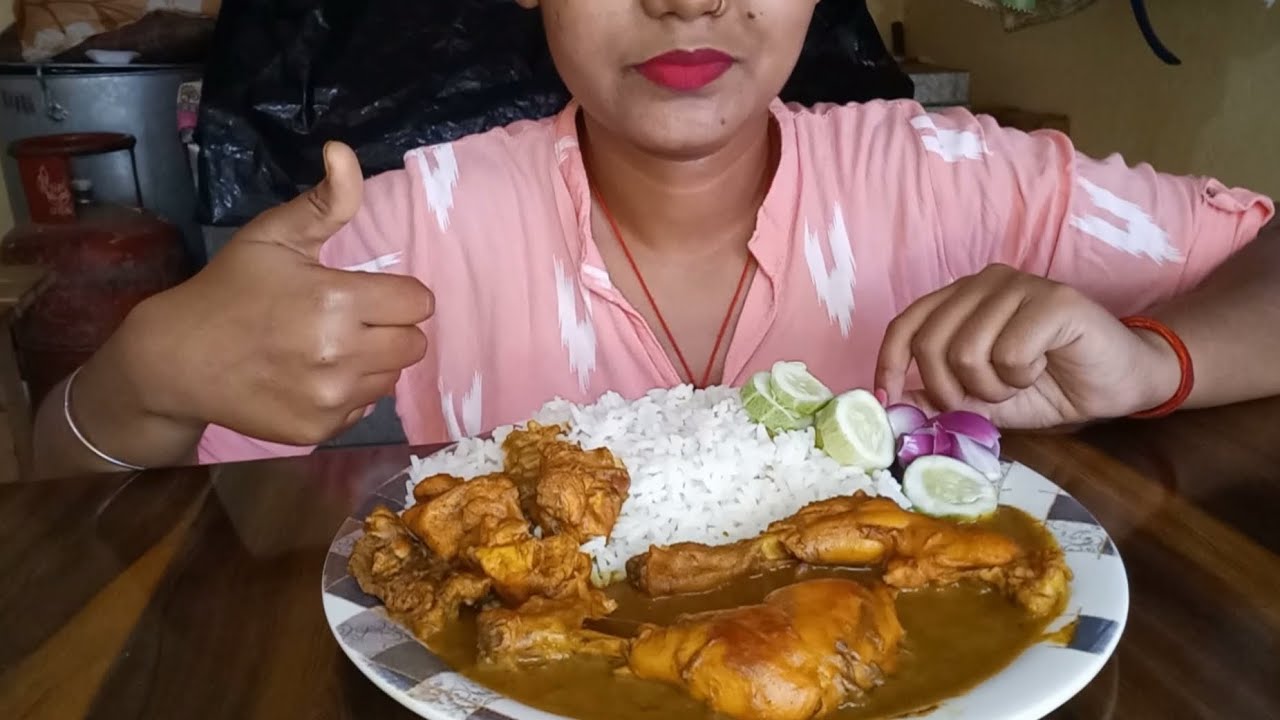 |63|Spicy Chicken Curry, Chicken Leg Piece With Rice, Cucumber, Onion ...