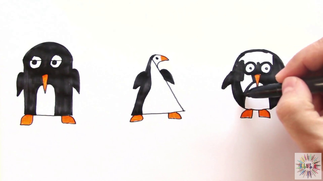 Drawing and coloring penguin from shapes - YouTube