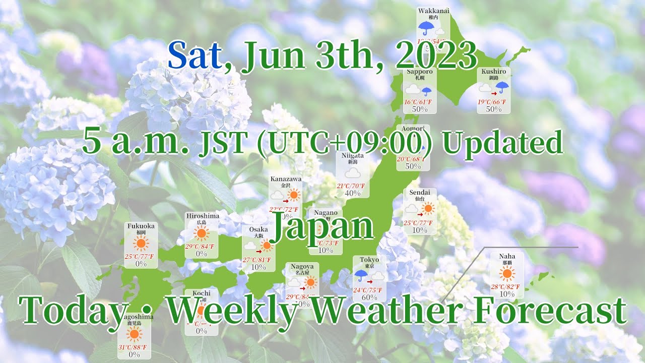 Sat, Jun 03th, 2023 Japan Today, Weekly Weather Forecast 5 a.m. JST ...