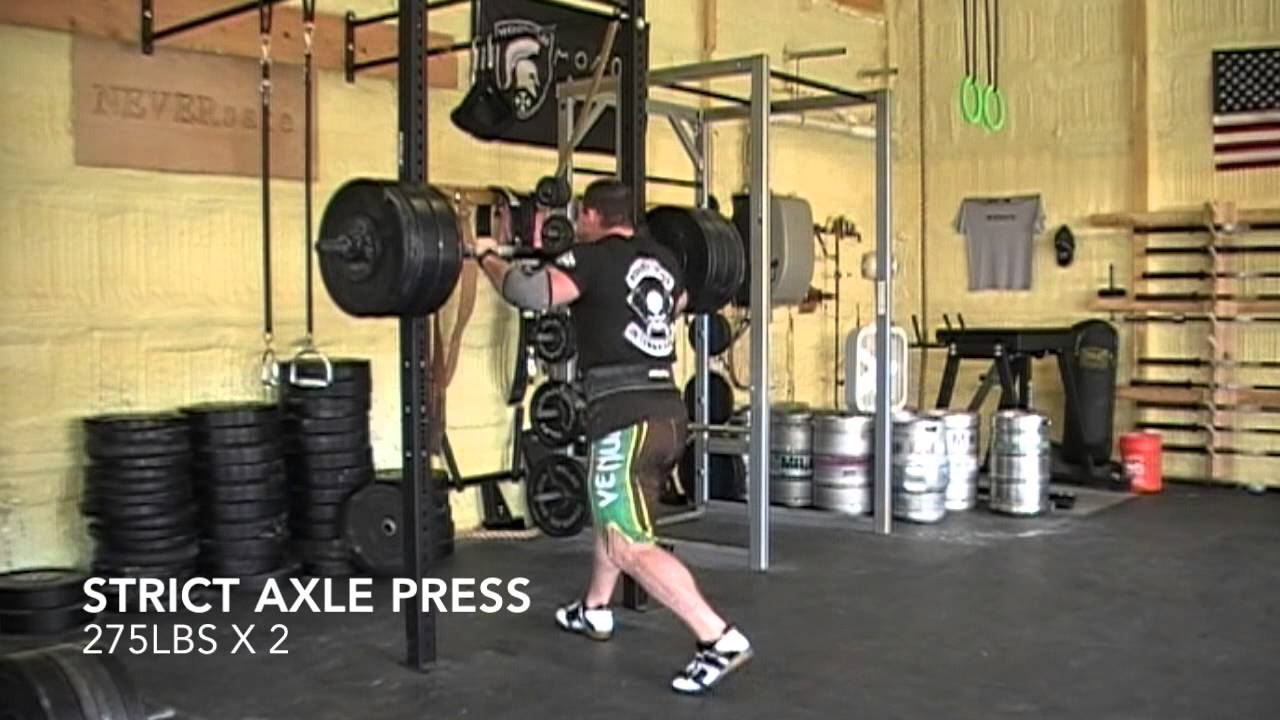 Strict Axle Press 265x3, 275x2, 630 Farmer's Walk - YouTube
