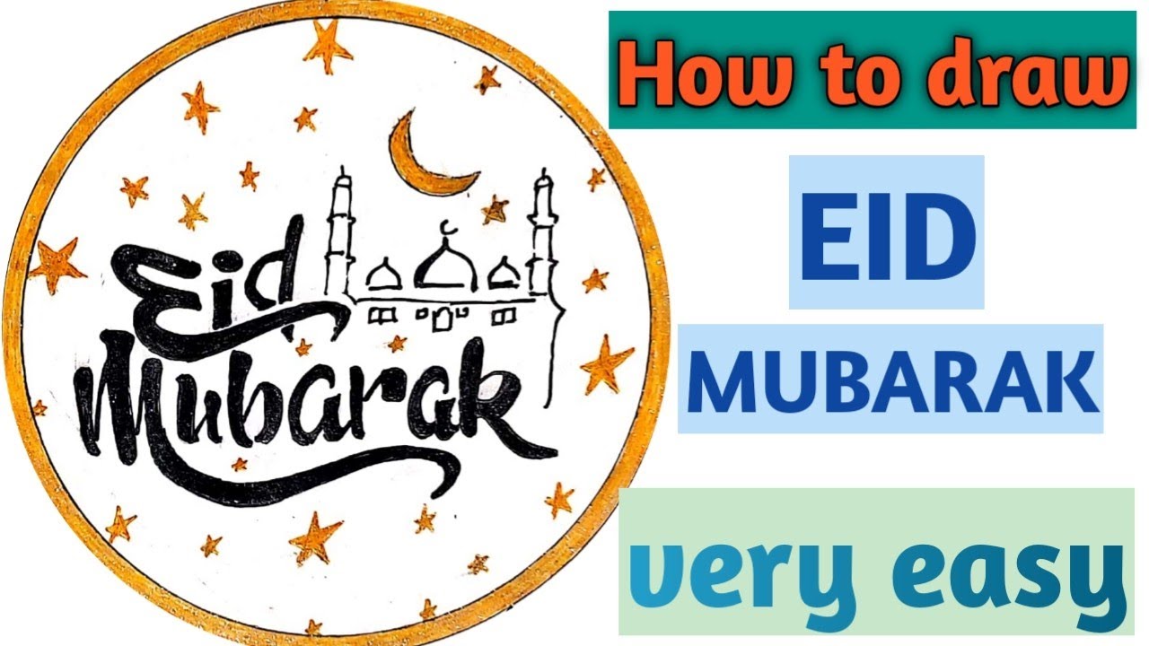 How to draw eid mubarak drawing step by step|| eid greeting card idea ...