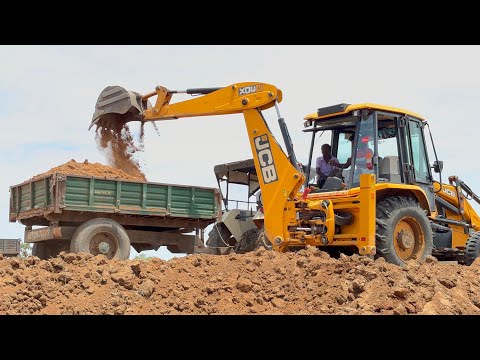 JCB 3DX Loading Dirt Into Tractor Trolley ||Loading Mud Into Tractor ||JCB 3DX Digging &Soil Loading