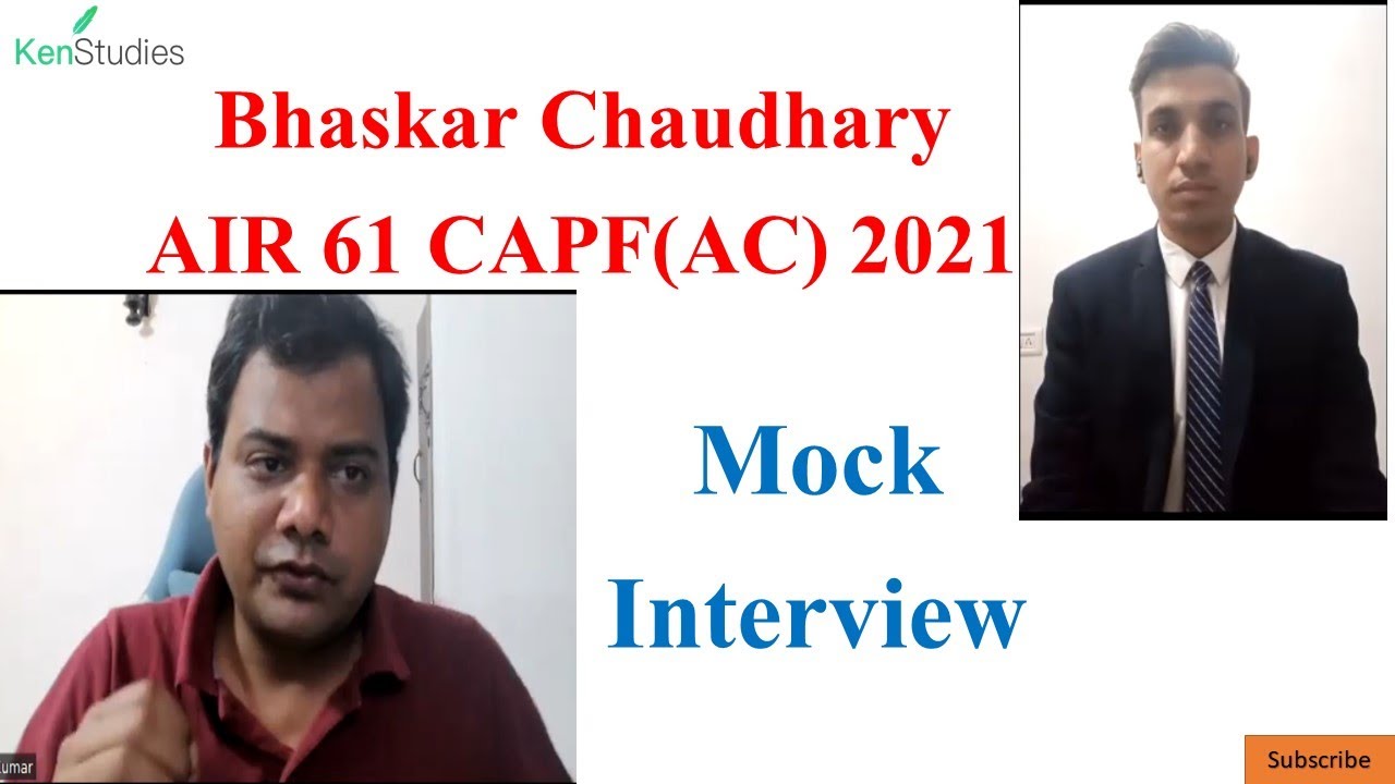 Bhaskar Chaudhary AIR 61 CAPF(AC) 2021 Mock Interview - YouTube