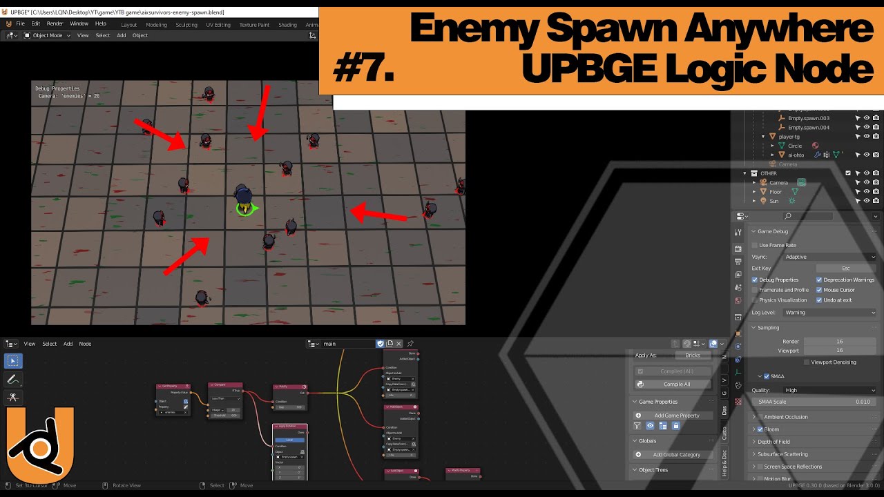 UPBGE Wonder Egg X Vampire Survivors #7 | Enemy Spawn Anywhere | Logic Node | Nhij Quang - YouTube