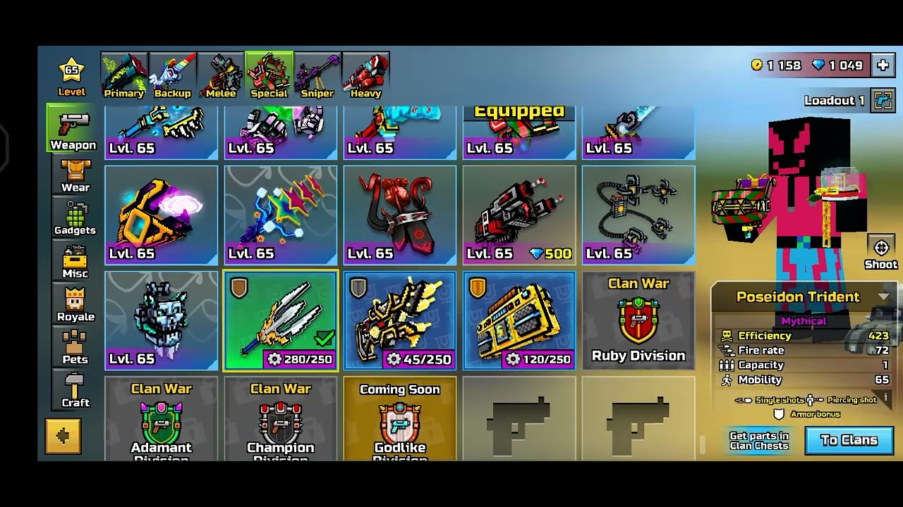 Pixel Gun 3D - Crafting Poseidon Trident - Wooden Division Clan Weapon ...