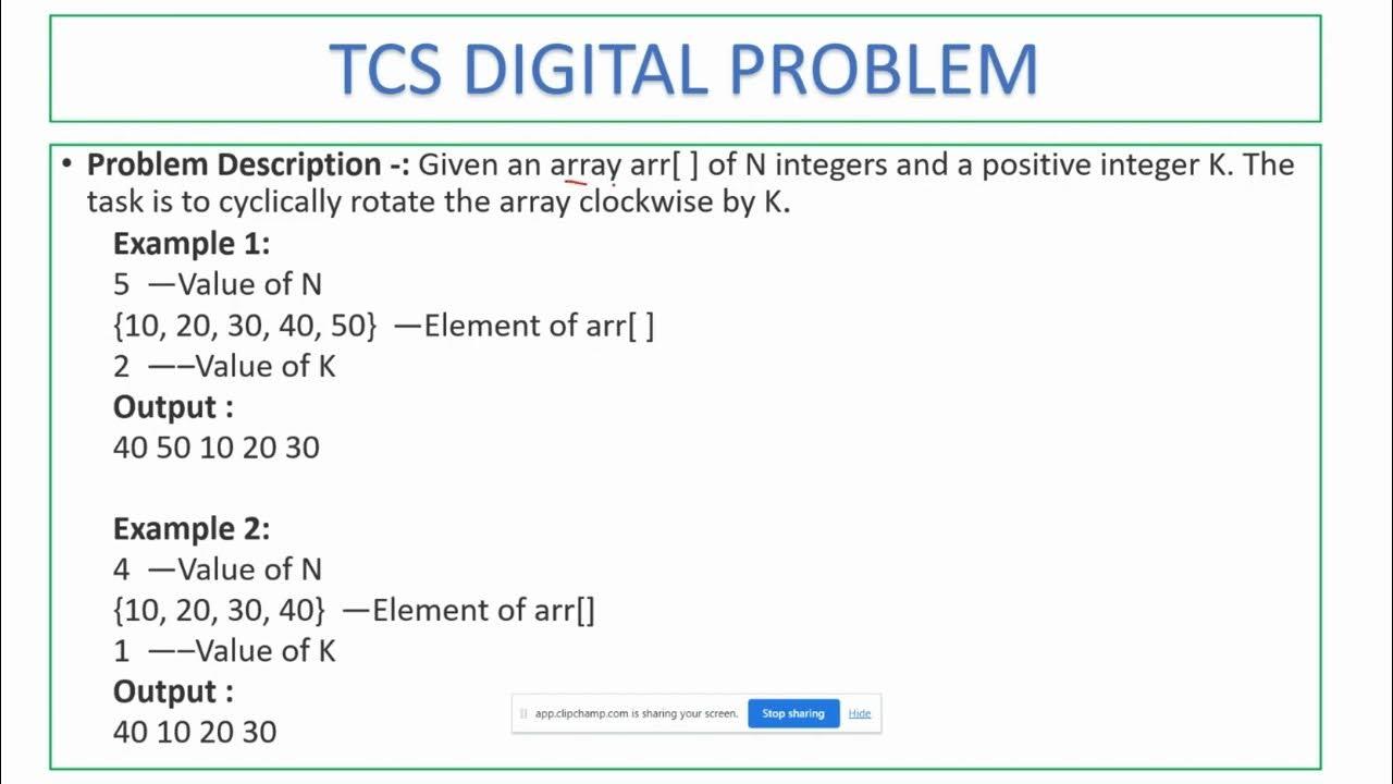 TCS DIGITAL CODING QUESTION: The task is to cyclically rotate the array clockwise by K. - YouTube