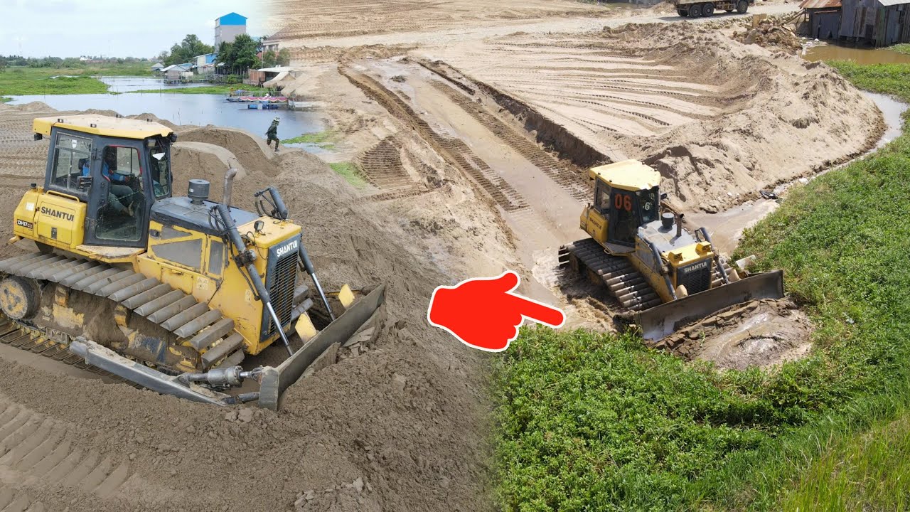Expertly SHANTUI Dozer Operated Push Sand to Water filling Area ...