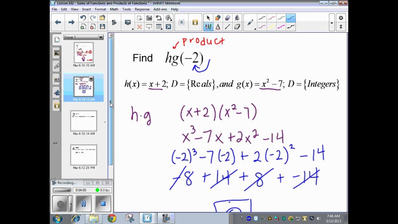 Saxon Algebra 2 - Lesson 102 - Sums and Products of Functions - YouTube