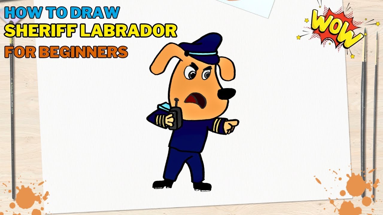 How to Draw Sheriff Labrador Easy Step by Step | Cartoon Drawing ...