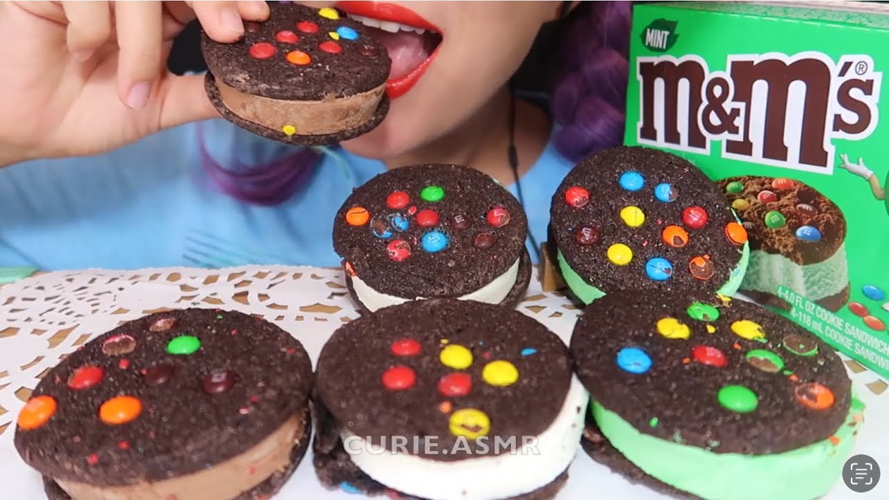 Curie ASMR rainbow chocolate m&m oreo cookie ice cream Mukbang bites ...
