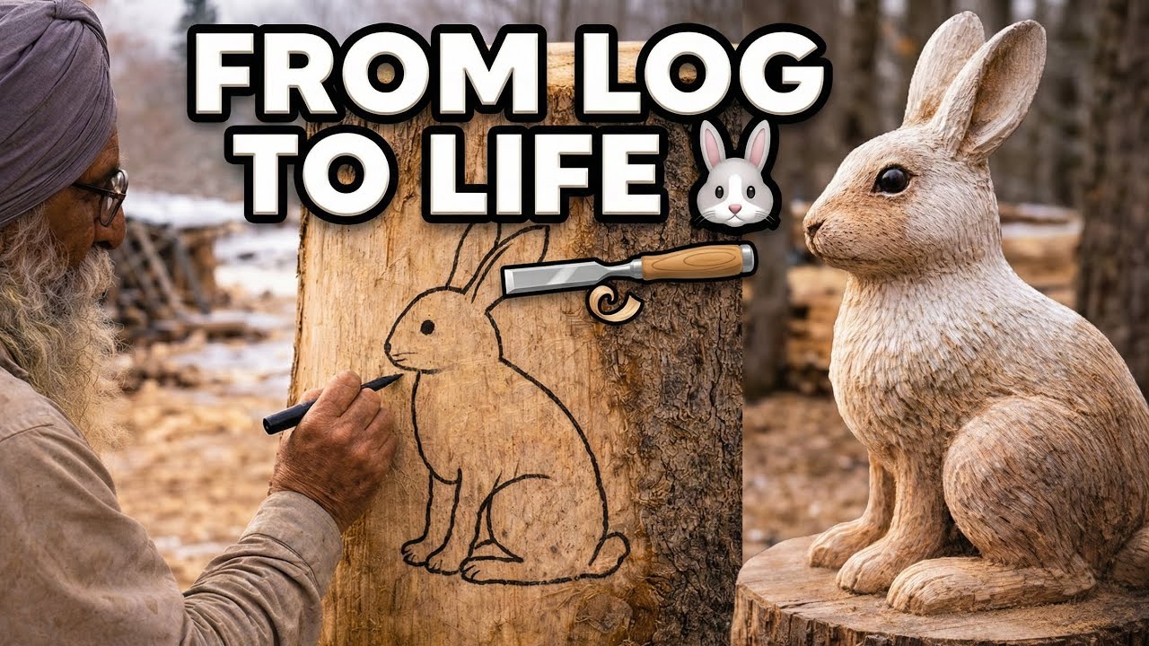 Turning a Tree Log into a Rabbit 🐇 | Wood Carving Art #WoodCarving ...