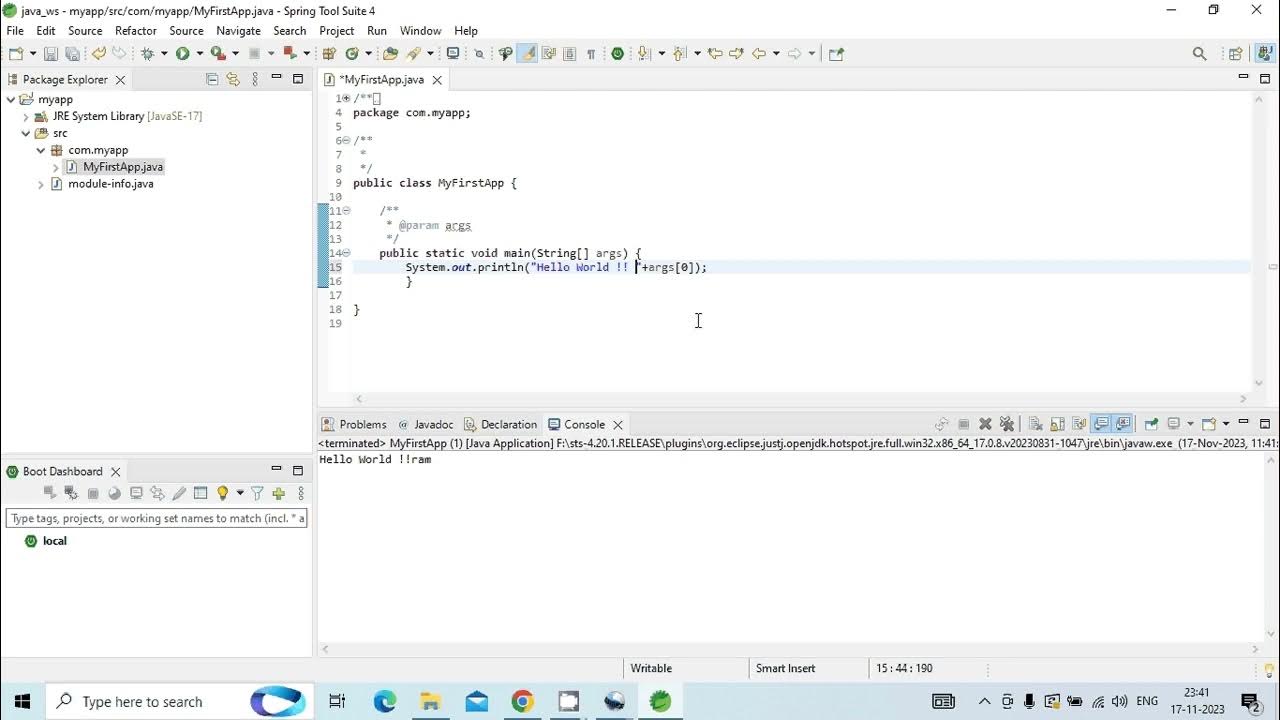 java tutorial 3 running first app in IDE with runtime argument - YouTube