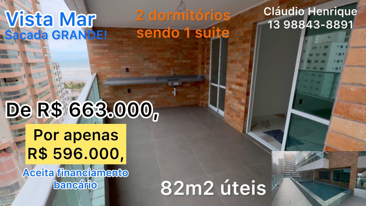 2 dormitórios SACADA GRANDE e Vista Mar! 100 metros da praia, aceita ...