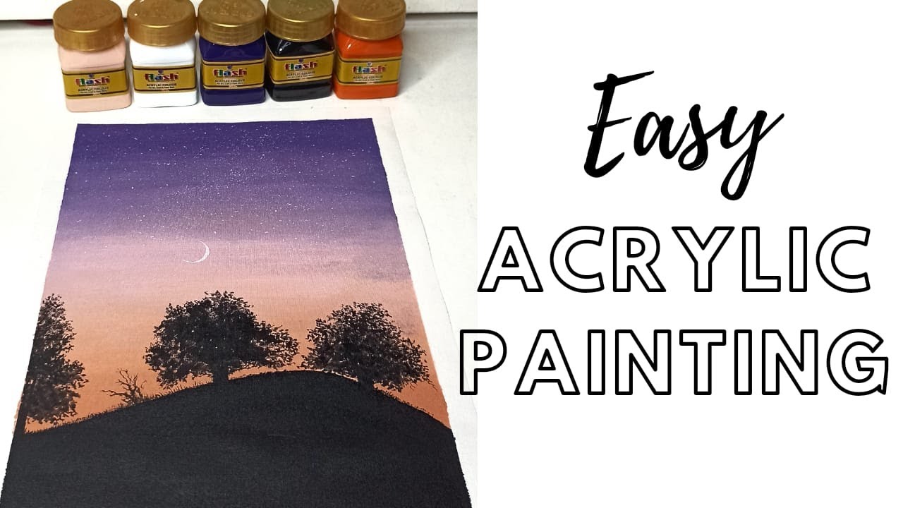 Easy Acrylic sunset painting - Pink sky sunset painting - YouTube