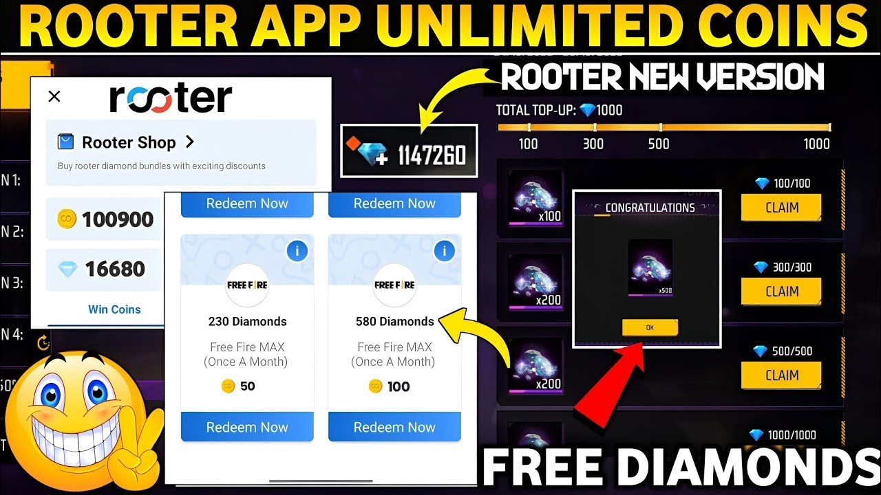 How To Use Rooter App For Free Fire Diamonds | Rooter App Se Diamonds ...
