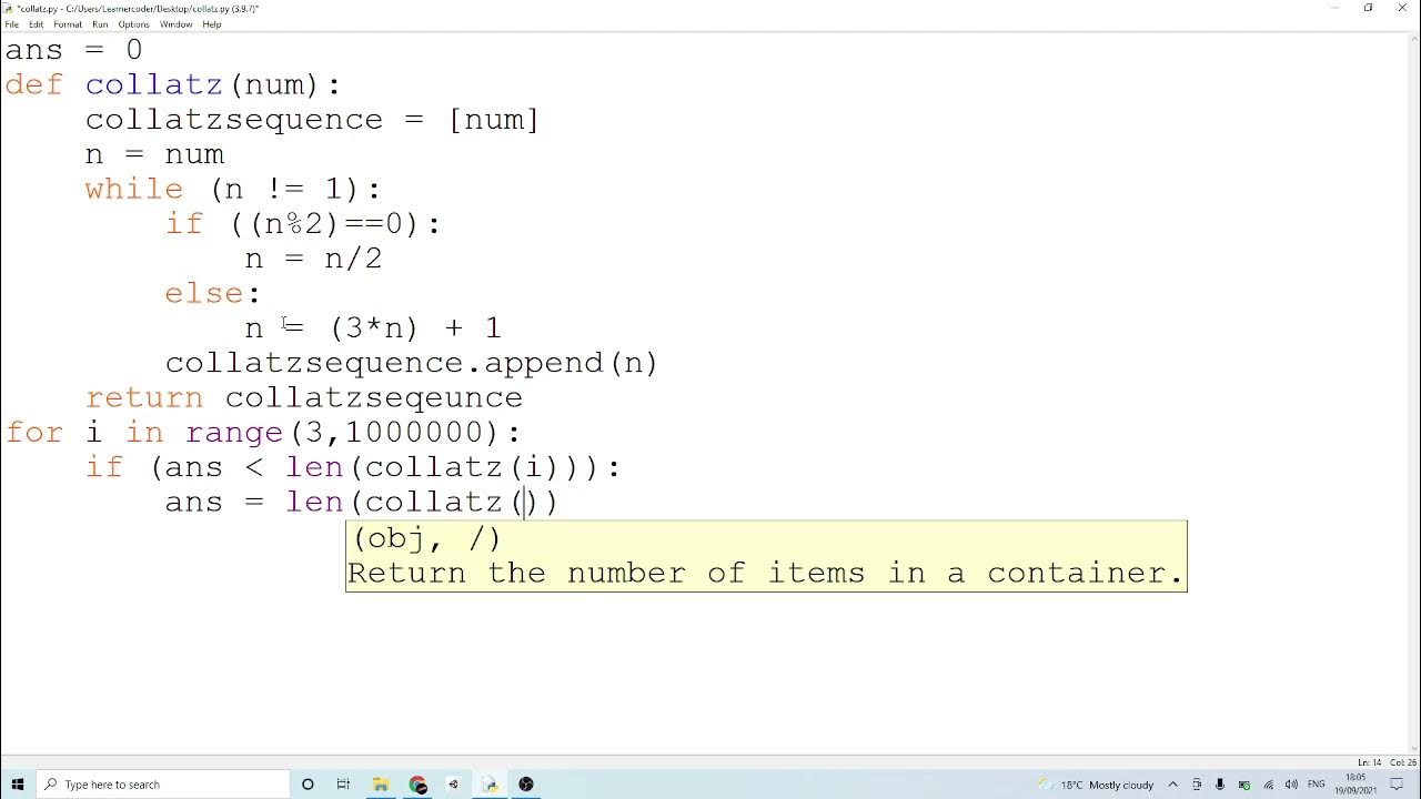 Project Euler 14 Longest Collatz Seqeunce Youtube