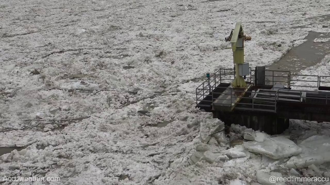 Major ice jam on Allegheny River at East Brady, PA on January 12, 2018 ...