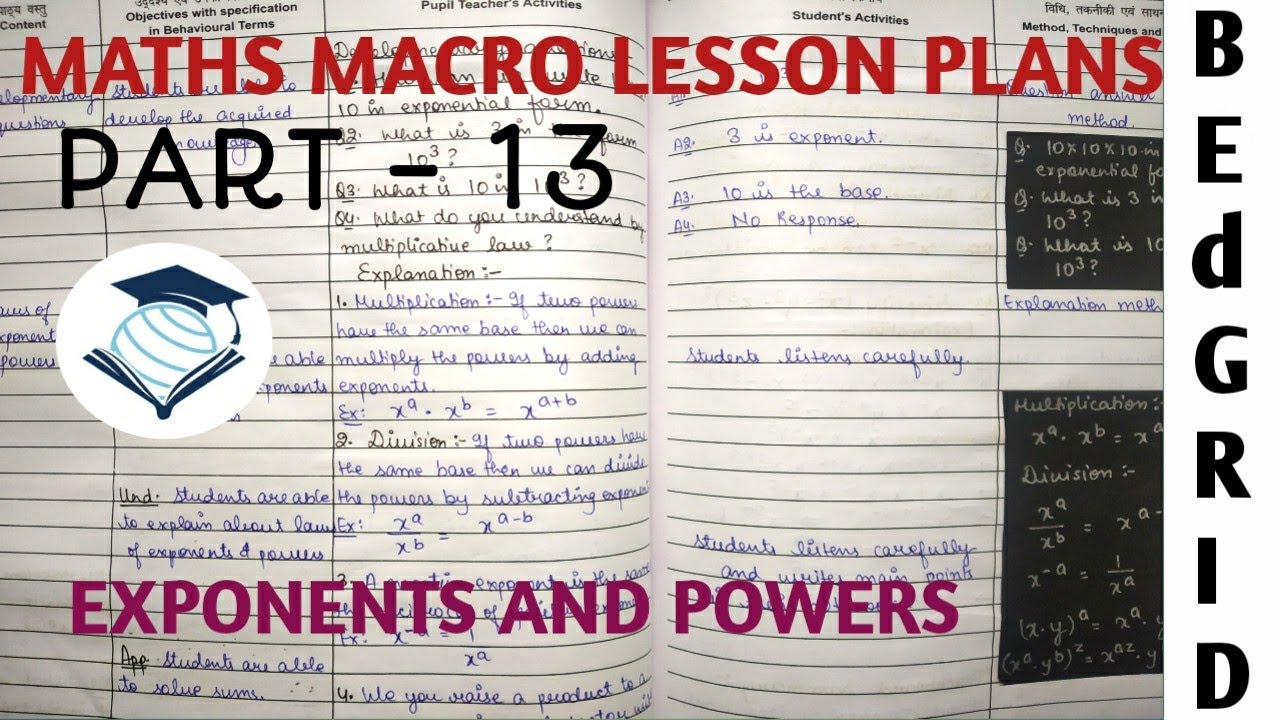 Maths macro lesson plan || Exponents and Powers || BEd first year ...