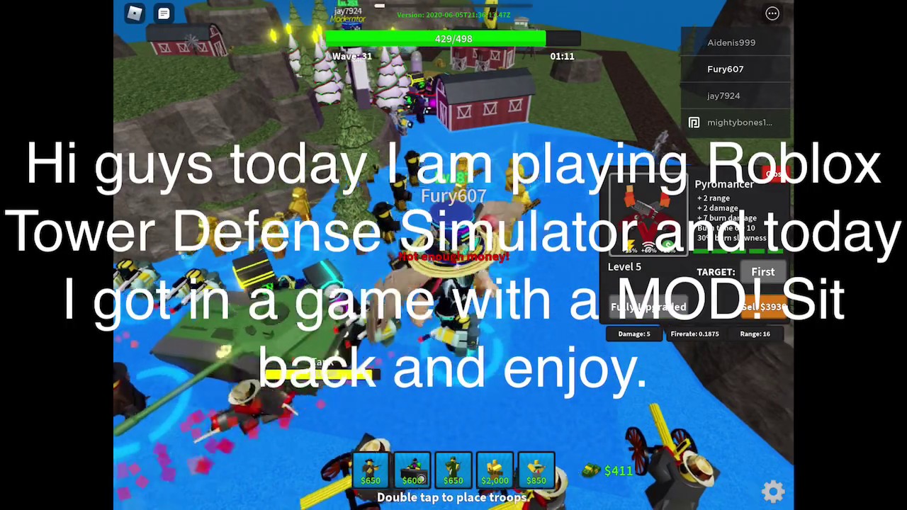 I got in a game with a MOD saw War Machine! | tower defense simulator ...