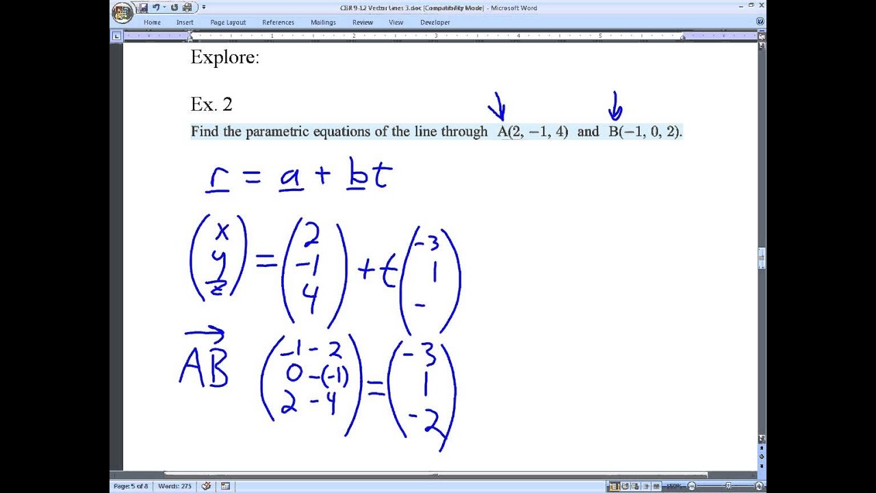 IB Calculus: 3D Vector Equations (8/28/14) - YouTube