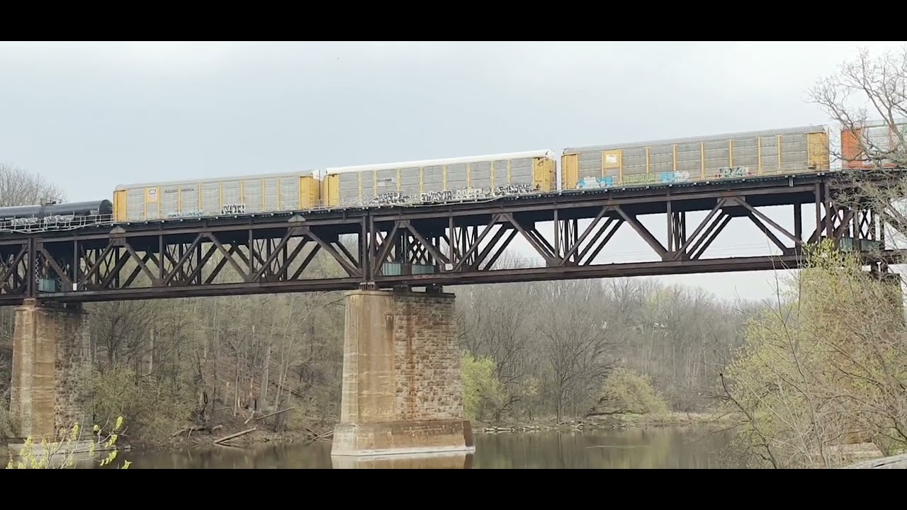 CN freight train - beautiful train bridge Paris Ontario - YouTube