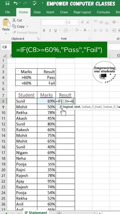 Excel | if function in Excel | if Formula | Excel If statement | Excel Formula | - YouTube