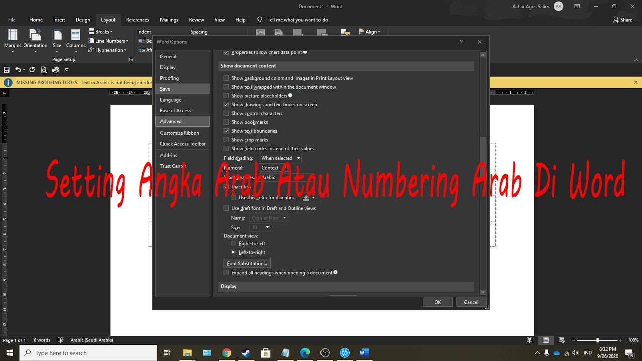 Cara Setting Angka Arab atau Numbering Arab di Office Word - YouTube
