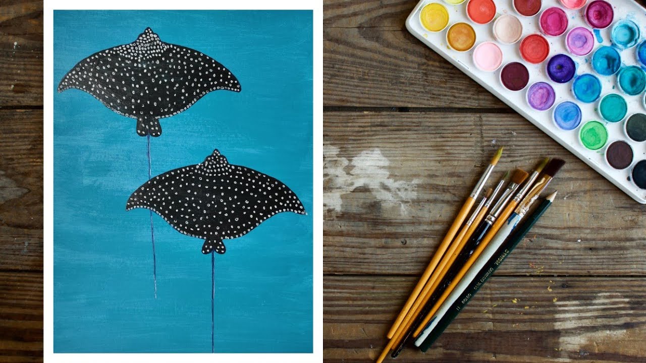 Stingray Painting Stingray Pastel Watercolour 4 Canvas Print By