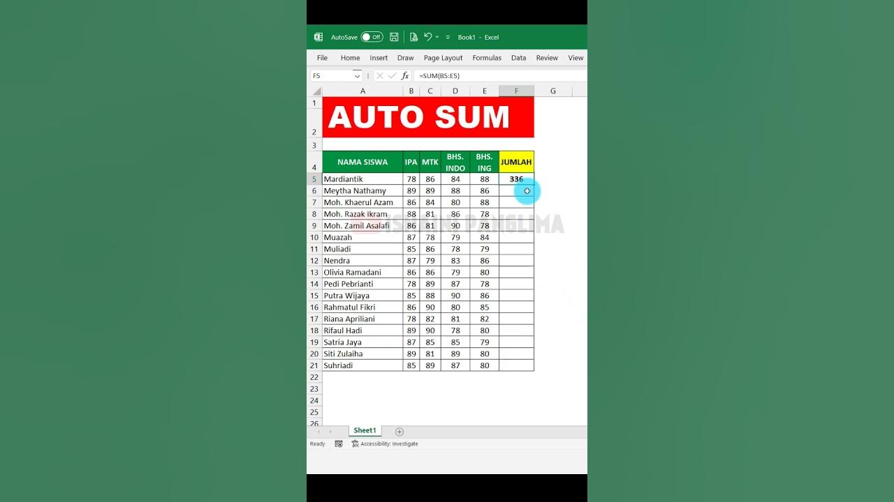 Auto Sum Microsoft Excel | Menjumlahkan Nilai Secara Otomatis - YouTube