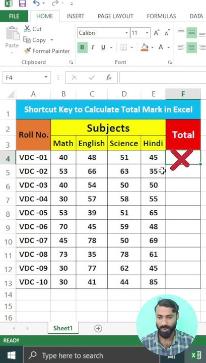 Use shortcuts key of SUM function to Calculate Total Marks in Excel #shorts #excel #excelbasic ...