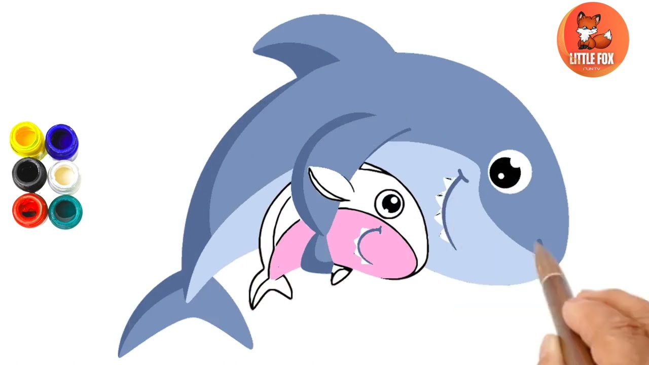 Daddy & Baby Sharks | How to draw Daddy & Baby Sharks easily in Step by ...