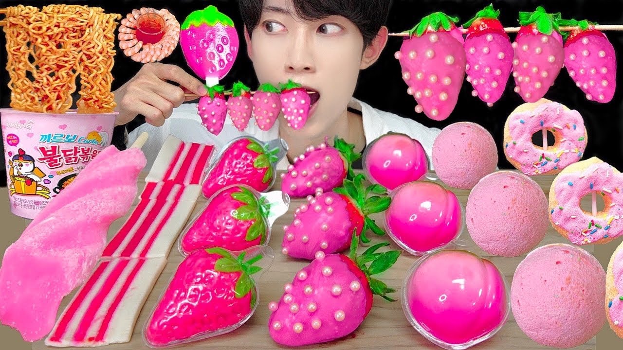 Asmr Ice Cream Fruit Pink Party 다양한 핑크 과일 아이스크림 젤리 먹방 Desserts Jelly