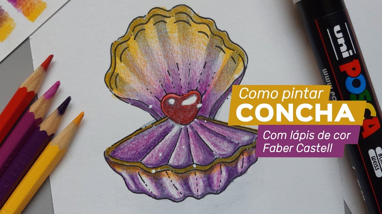 Tutorial como pintar CONCHA com lápis de cor Faber Castell - YouTube