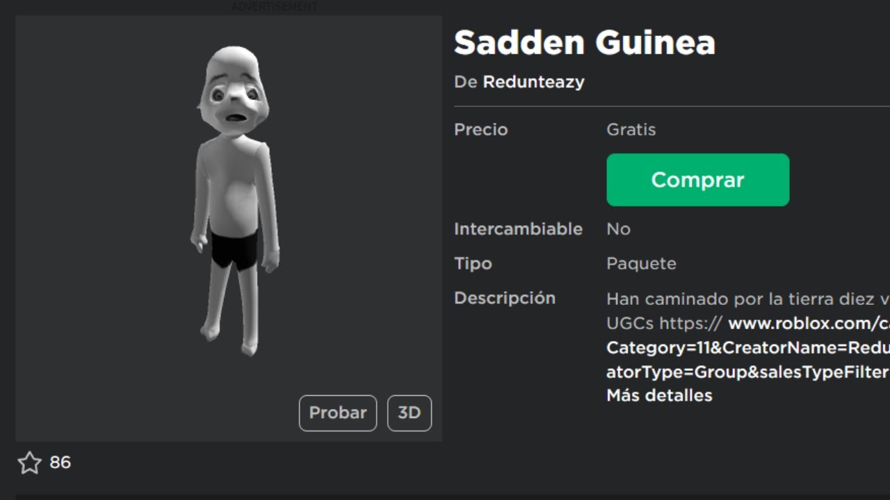 COMO CONSEGUIR Sadden Guinea GRATIS EN ROBLOX - YouTube