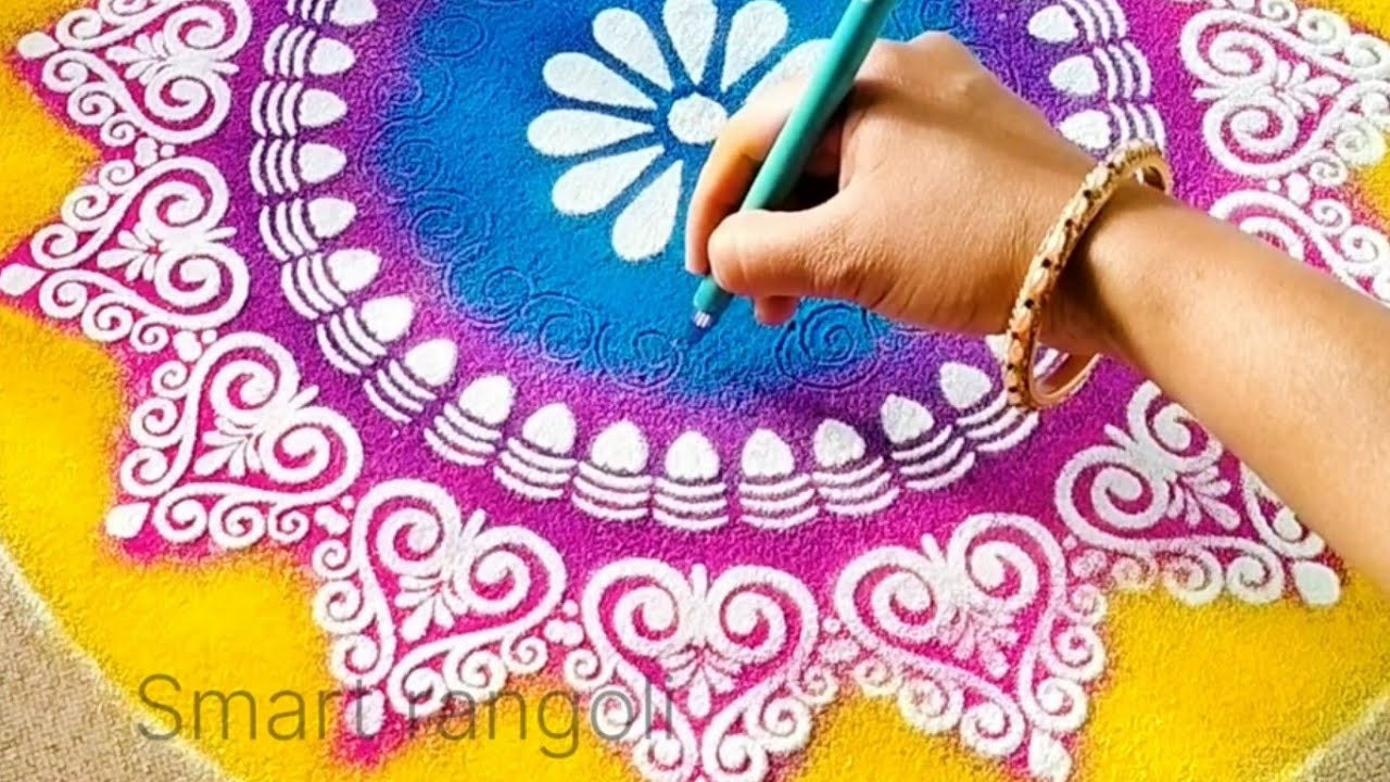 Easy rangoli designs with stencil || Stencil Rangoli design - YouTube