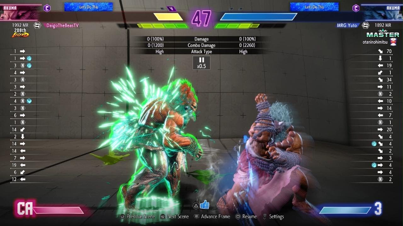 SF6 Akuma tech - How Daigo executes Drive rush Raging demon,frame by ...