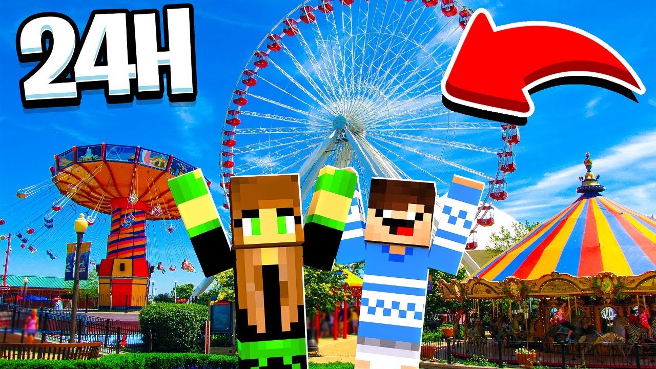 24 HORAS NO PARQUE DE DIVERSÕES NO MINECRAFT! - YouTube
