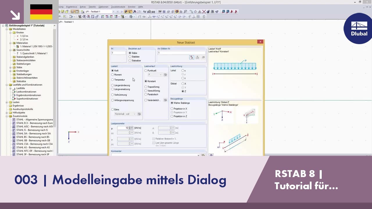 RSTAB 8 Tutorial für Studenten | 003 Modelleingabe mittels Dialog - YouTube