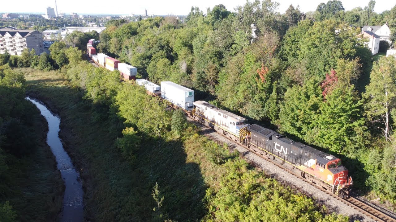 Awesome Aerial 4K View! Long Stack Train CN 120 ex CREX DPU Heading Out ...