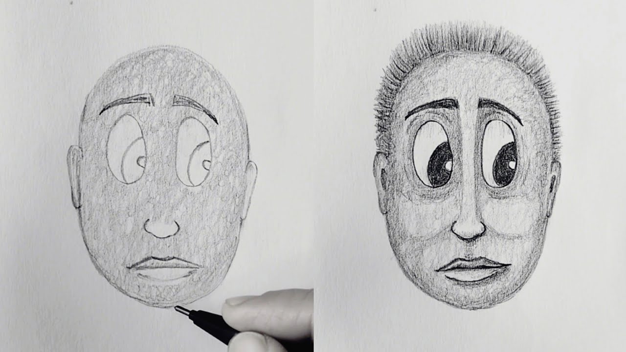 How to Draw Cartoon Face with Pencil - YouTube