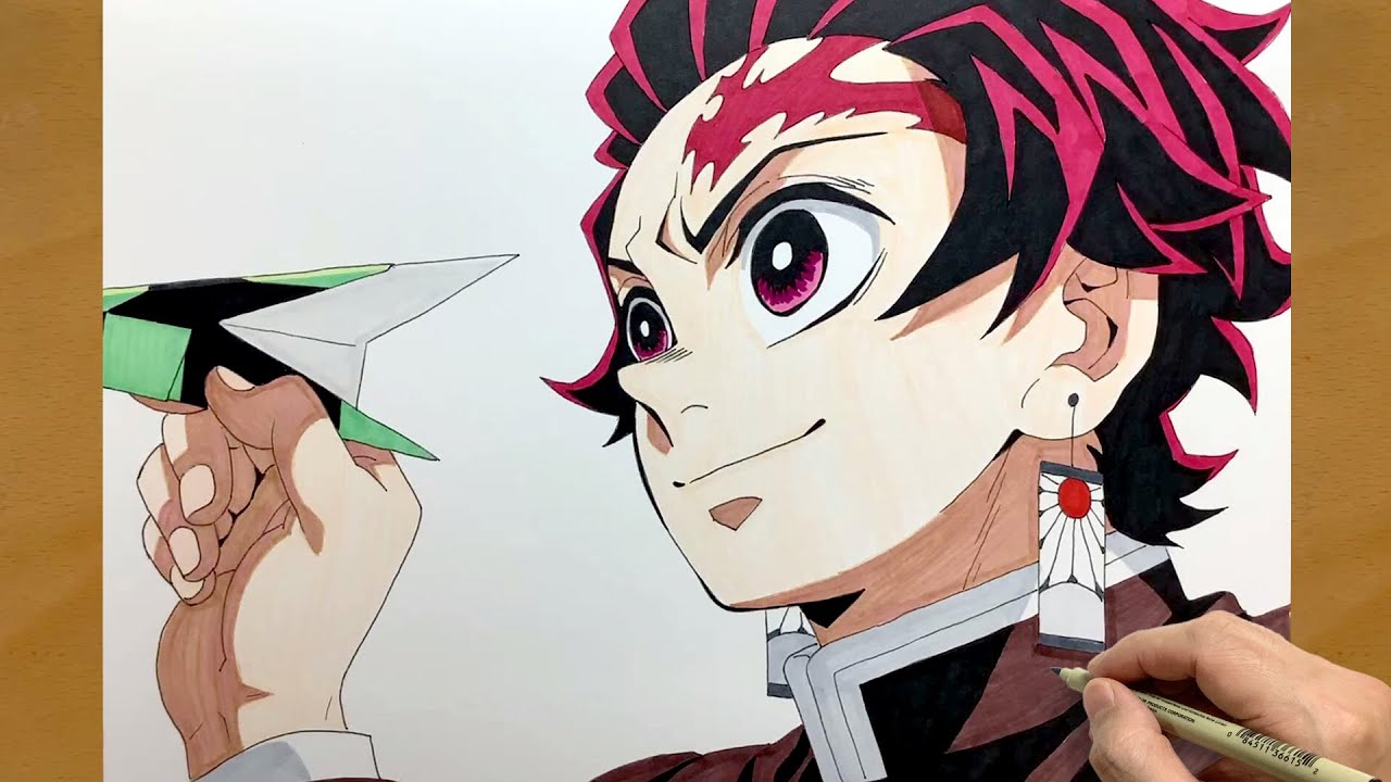 How to draw Tanjiro Kamado from Demon Slayer | Kimetsu no Yaiba | step ...