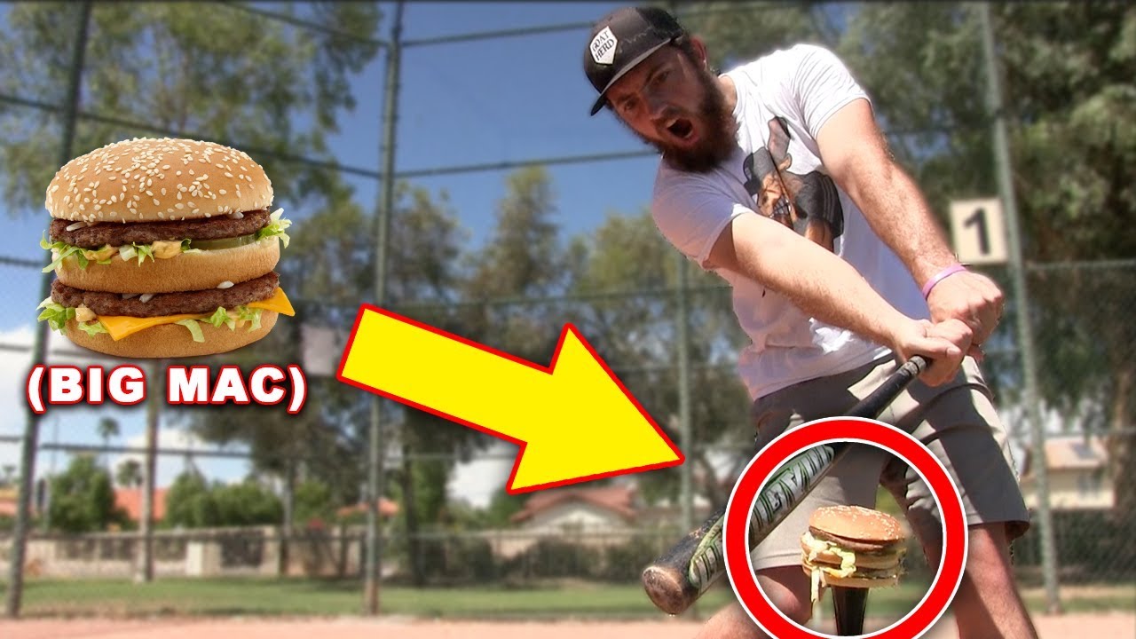 HOW FAR CAN I HIT A BIG MAC? IRL BASEBALL CHALLENGE *McDonalds Edition ...