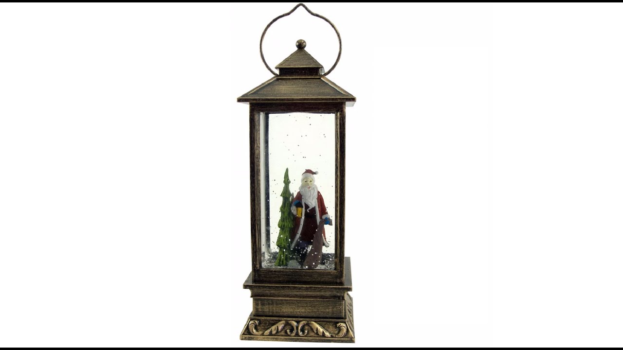 Santa & Tree In Lantern Snowing Snow Globe Ornament - YouTube