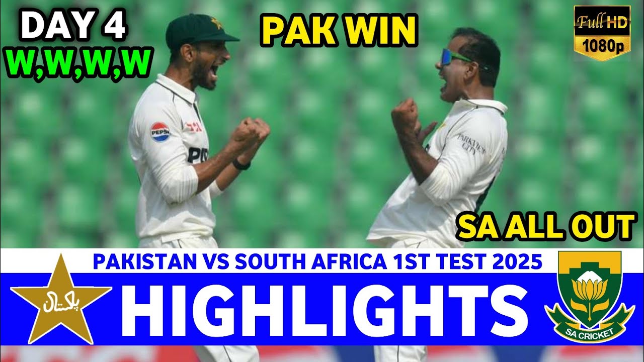 Pakistan Vs South Africa 1st Test Day 4 Full Match Highlights | PAK vs ...